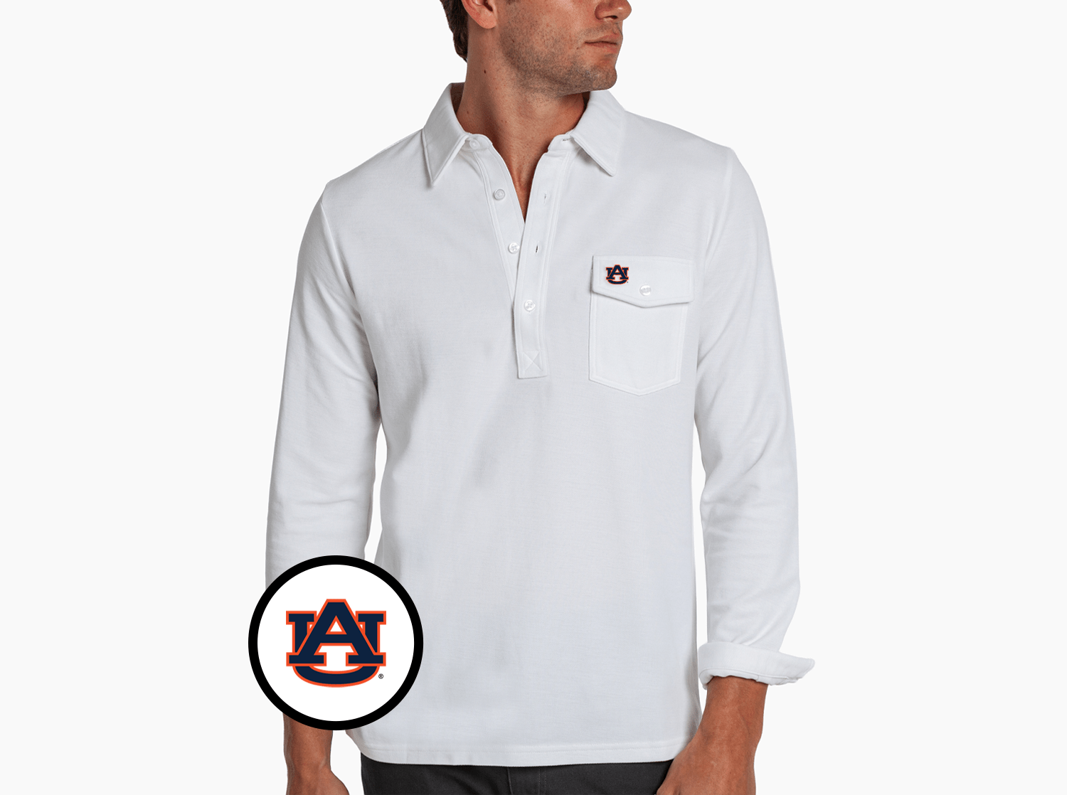 Auburn - Jacquard Long Sleeve Range Polo - AU - White – Criquet Shirts