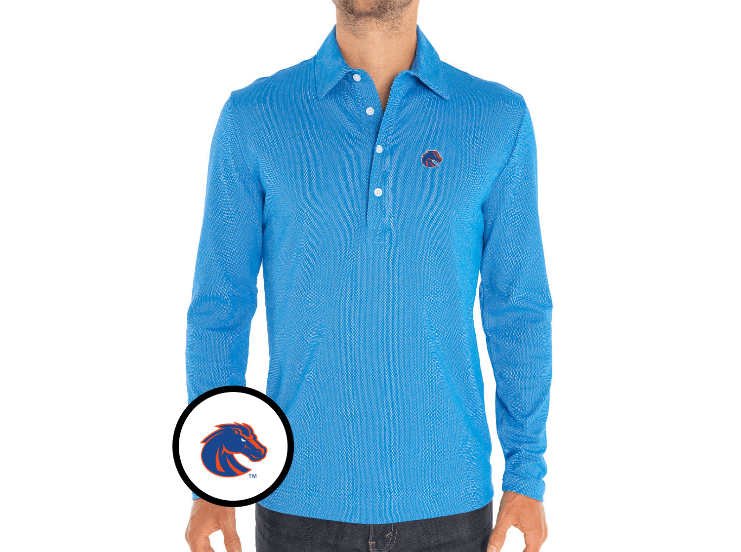 Boise State - Jacquard Long Sleeve Range Polo - Bronco - Blue – Criquet ...