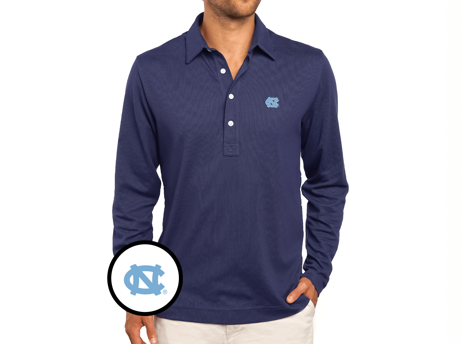 North Carolina - Jacquard Long Sleeve Range Polo - NC - Navy – Criquet ...