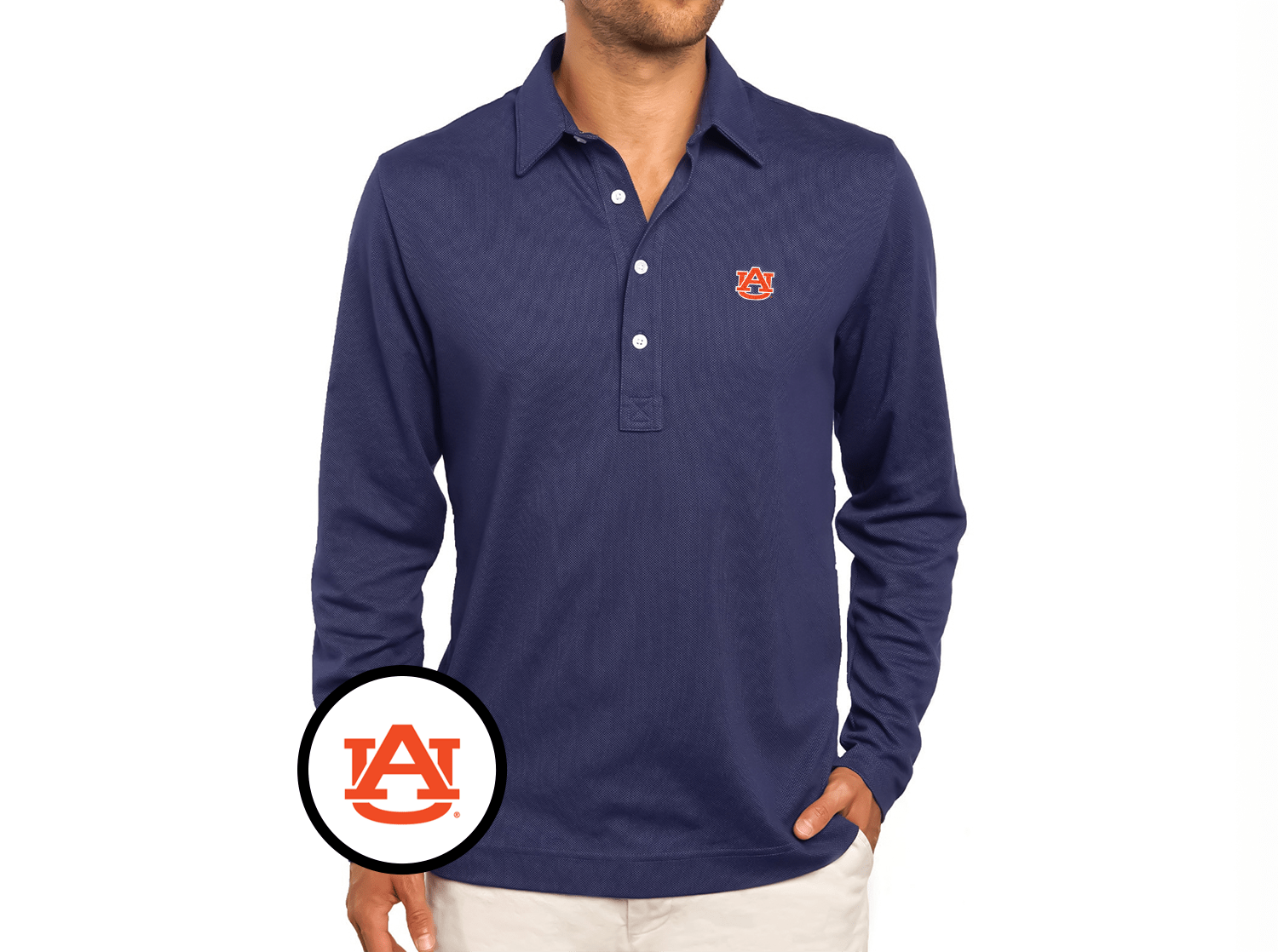 Auburn - Jacquard Long Sleeve Range Polo - AU - Navy – Criquet Shirts